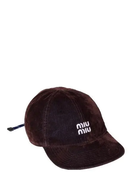 Miu Miu Velvet Cap With Ribbon - Marrone+baltico
