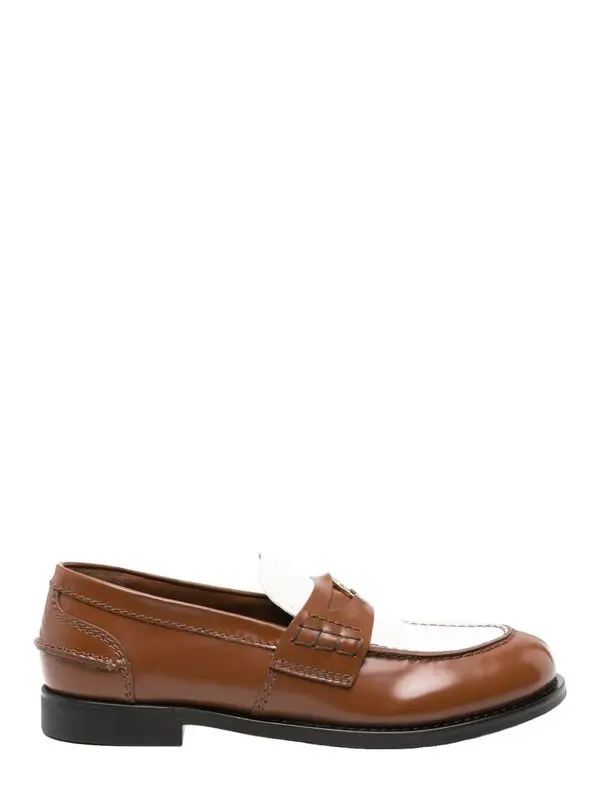 Miu Miu Spazzolato Leather Loafers - Cognac+bianco