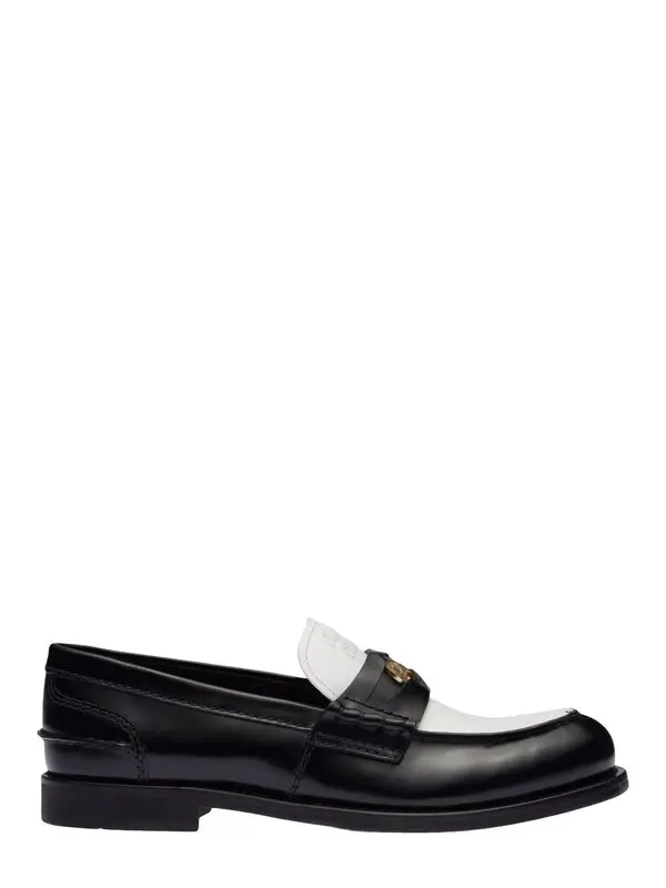 Miu Miu Spazzolato Leather Penny Loafers - Nero+bianco