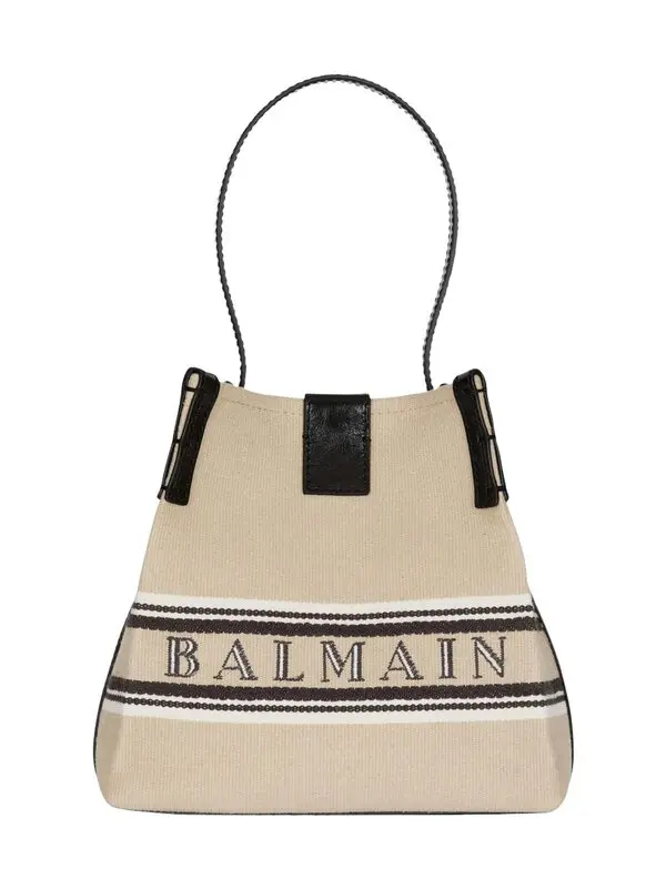 Balmain Canvas And Leather Bucket Bag - Beige