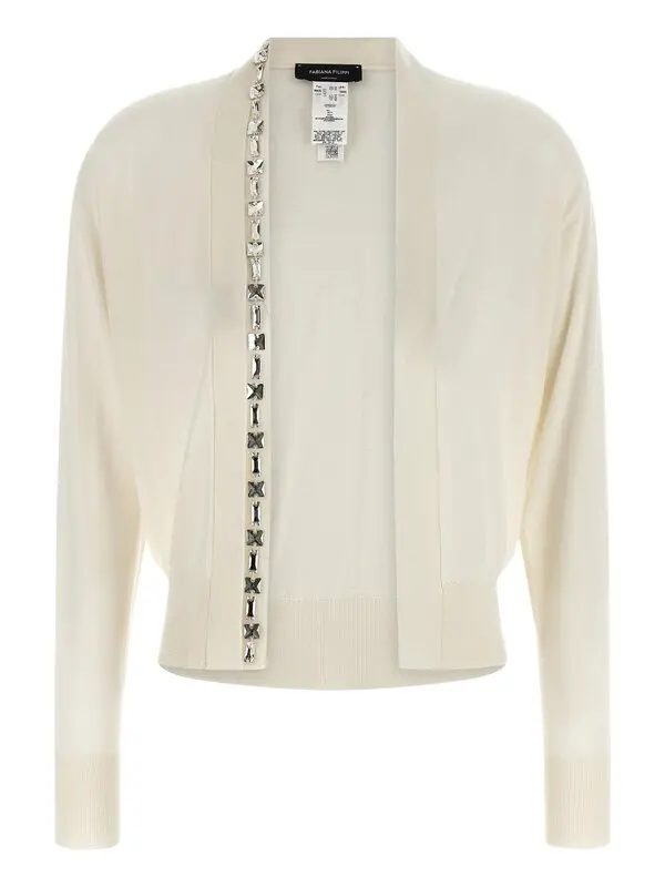 Fabiana Filippi Cashmere And Silk Blend Cardigan With Crystal Appliqu - White