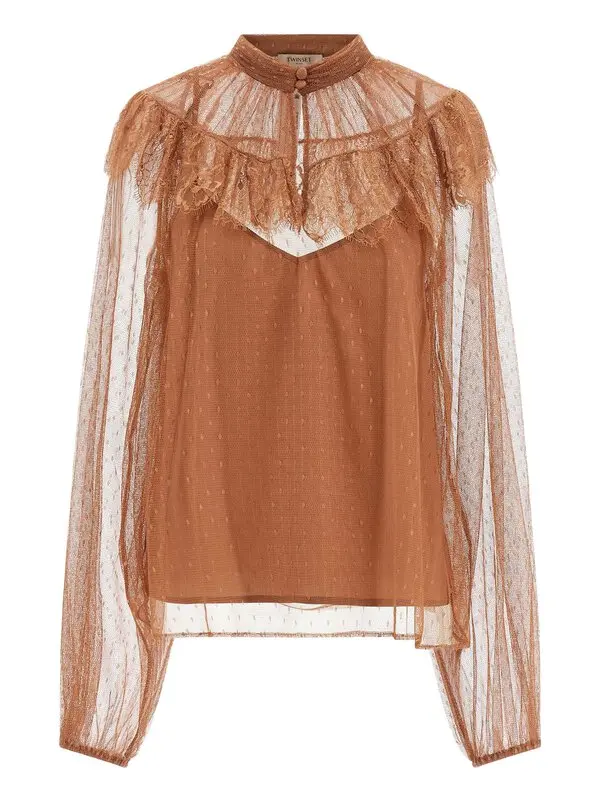 Twin-set Tulle Plumetis Blouse - Brown
