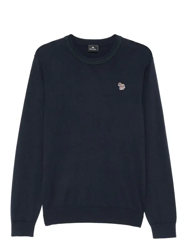 Paul Smith Crew Neck Sweater With Zebra Motif - Very Dark Navy