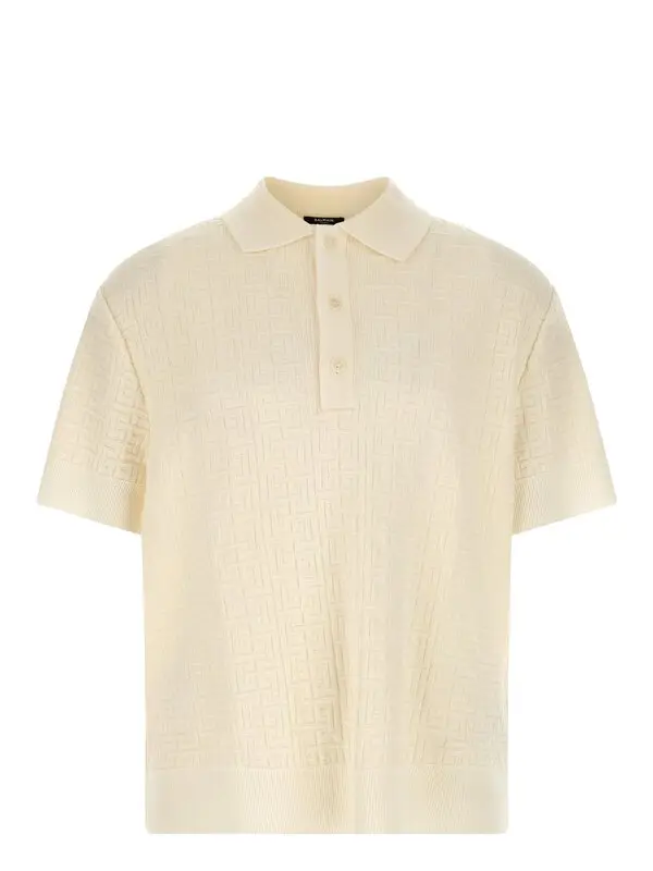 Balmain Monogram Jacquard Polo Shirt - White