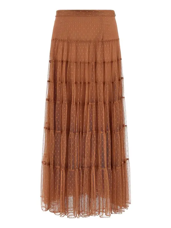 Twin-set Long Plumetis Tulle Skirt - Brown