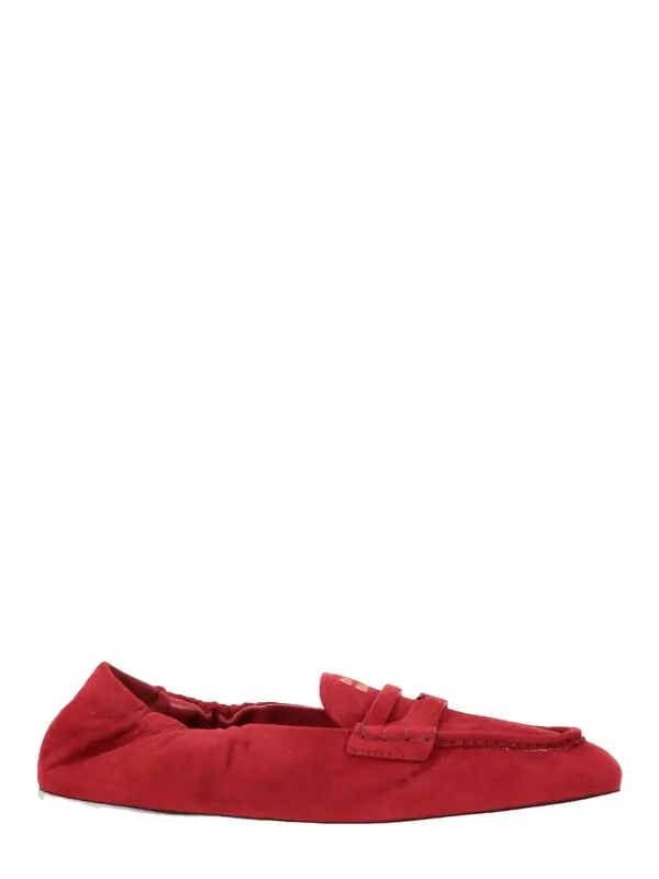 Miu Miu Suede Moccasins With Logo - Rubino