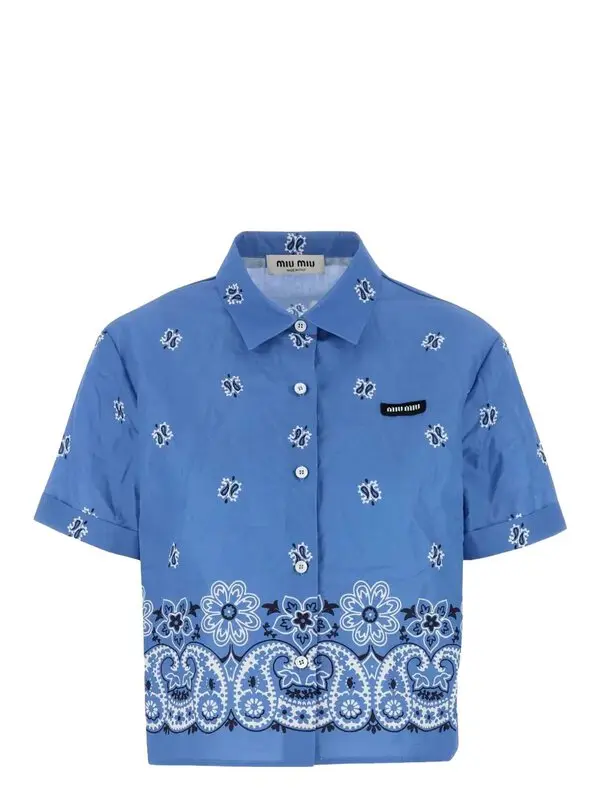 Miu Miu Paisley Print Poplin Shirt - Azzurro+bianco