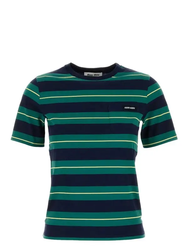 Miu Miu Striped Jersey T-shirt - Biliardo+blu