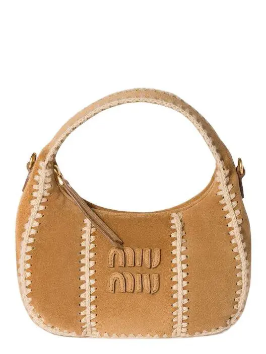 Miu Miu Wander Small Crochet Suede Bag - Cannella
