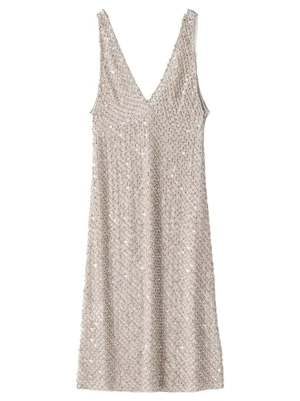 Miu Miu Embroidered Chiffon Dress - Argento