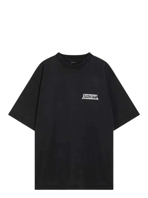 Balenciaga Washed Masking Tape T Shirt With Medium Fit - Black