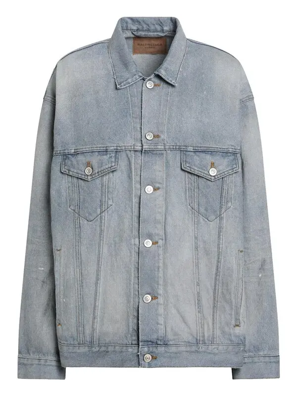 Balenciaga Vintage Effect Denim Jacket - Light Blue