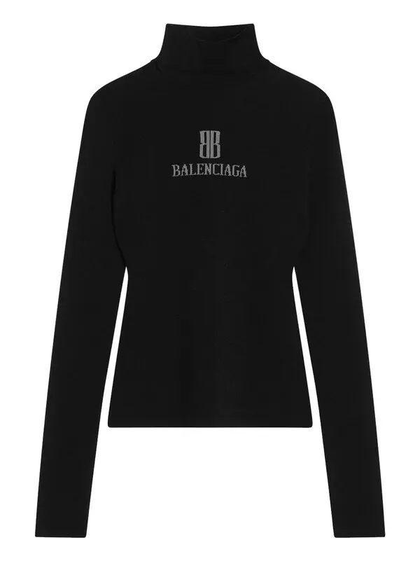 Balenciaga Turtleneck Sweater With Bb Motif - Black
