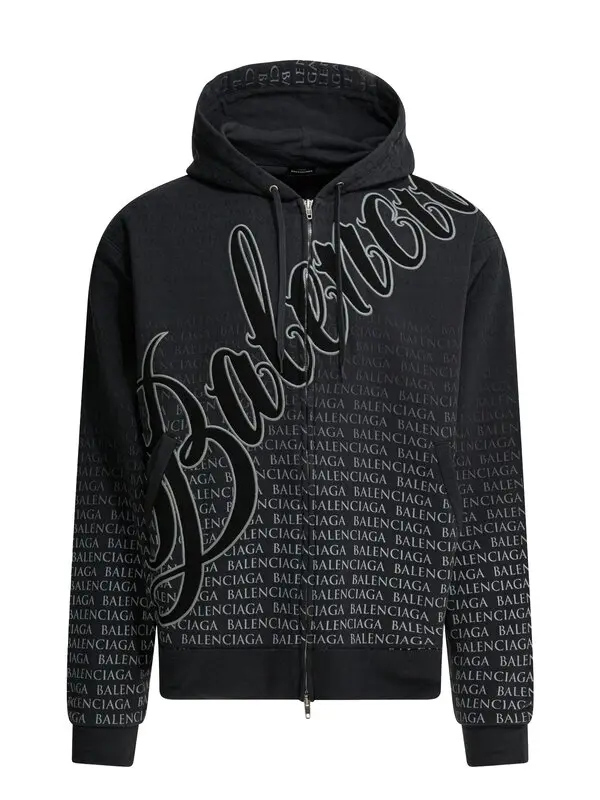 Balenciaga Big B Zippered Hooded Sweatshirt - Black