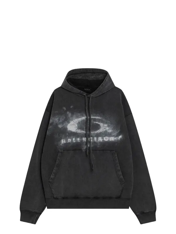 Balenciaga Faded Crayon Loop Oversize Hoodie - Black