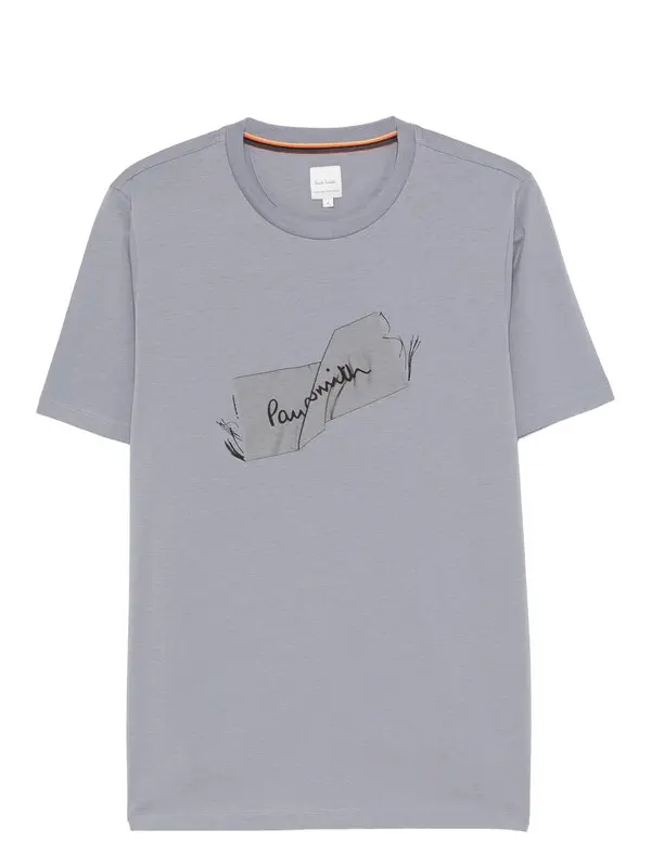 Paul Smith Label Print T Shirt - Greyish Blue