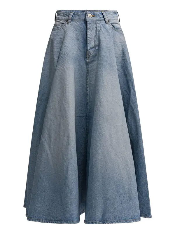 Balenciaga Godet Long Denim Skirt - Light Blue
