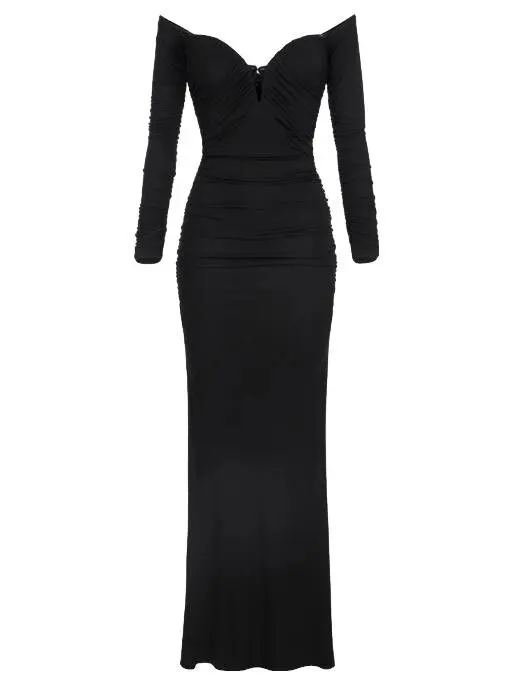 Elisabetta Franchi Crepe Jersey Evening Gown - Black
