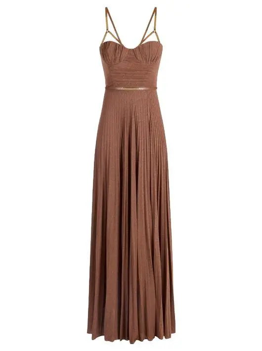 Elisabetta Franchi Lamé Jersey Evening Dress - Leather Brown