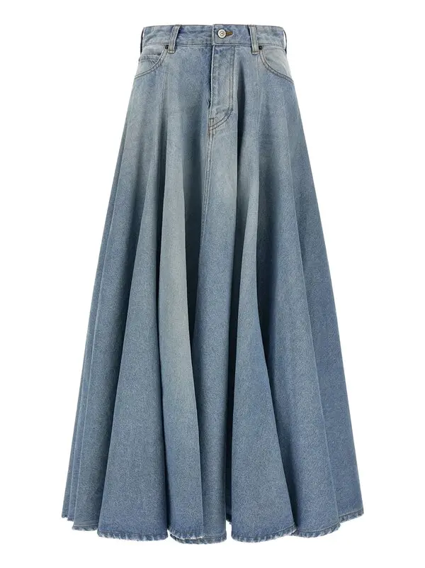 Balenciaga Godet Denim Midi Skirt - Light Blue