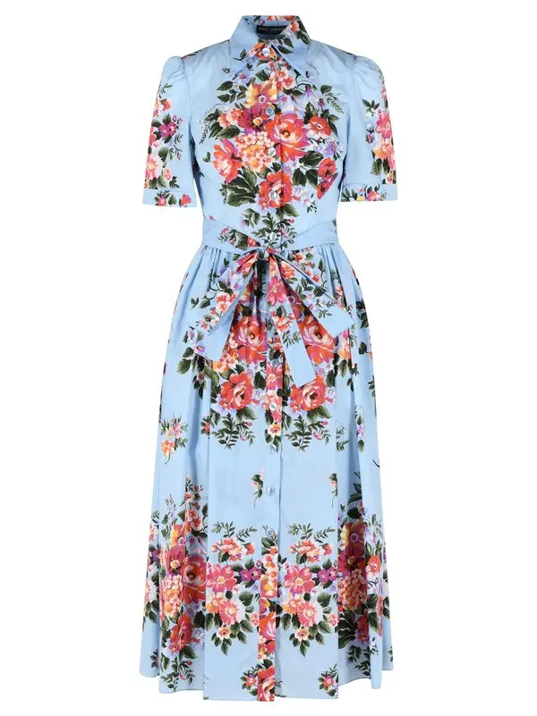 Dolce & Gabbana Floral Print Cotton Dress - Light Blue