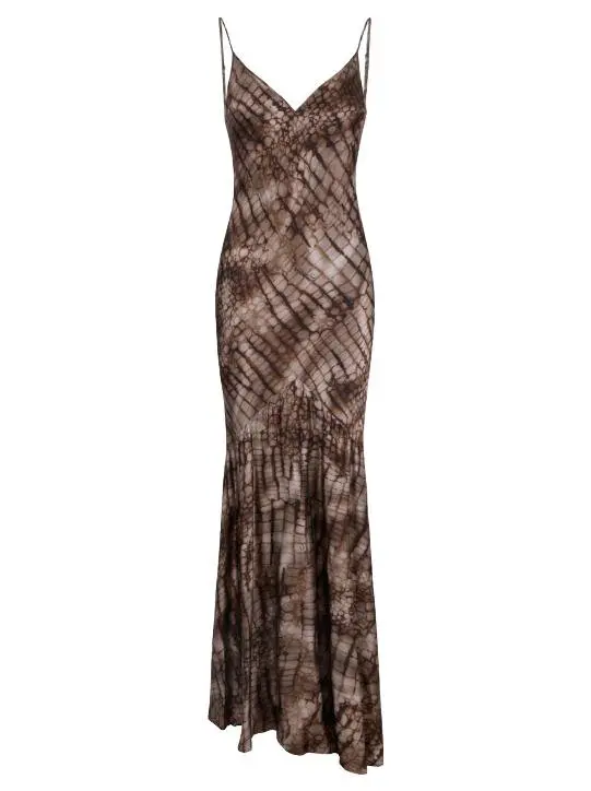 Elisabetta Franchi Stretch Satin Evening Dress - Brown