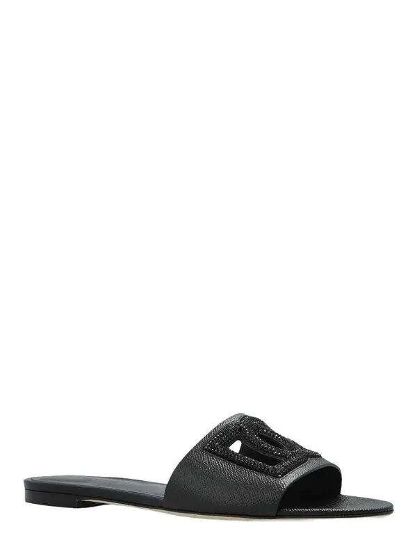 Dolce & Gabbana Leather Flat Slides - Black