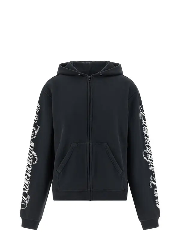 Balenciaga Cursive Zip Up Hoodie - Black