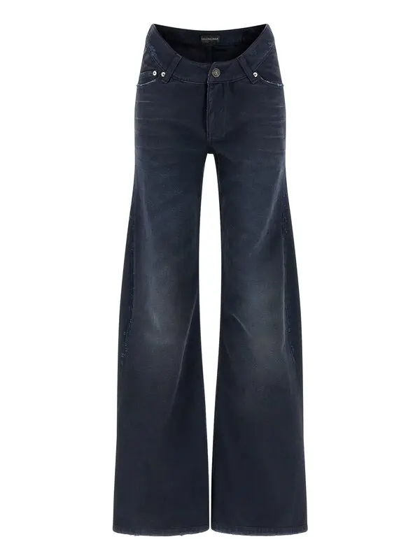 Balenciaga Curved Waist Wide Leg Jeans - Blue