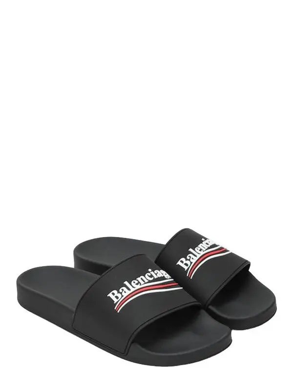 Balenciaga Pool Slide Rubber Sandals - Black