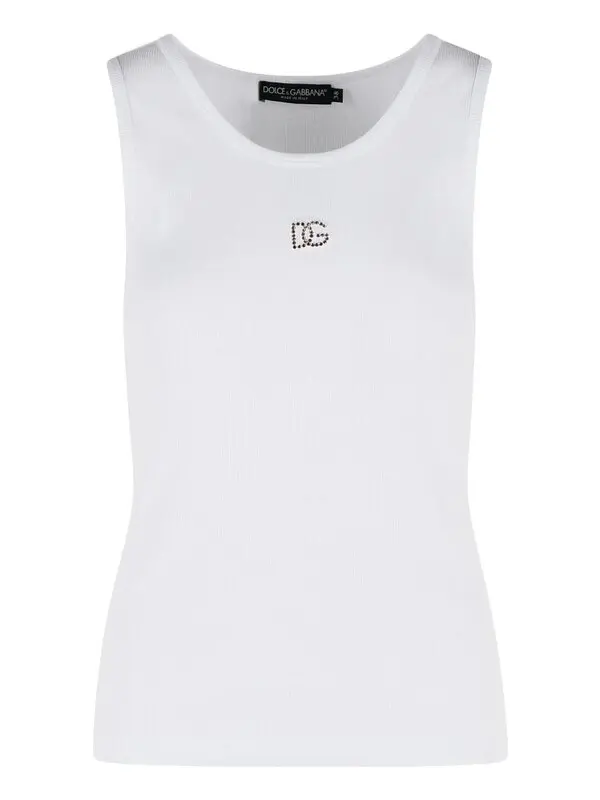 Dolce & Gabbana Textile Glass Blend Tank Top - White