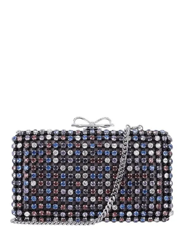 SELF-PORTRAIT Crystal Chainmail Clutch - Black Multi Coloured