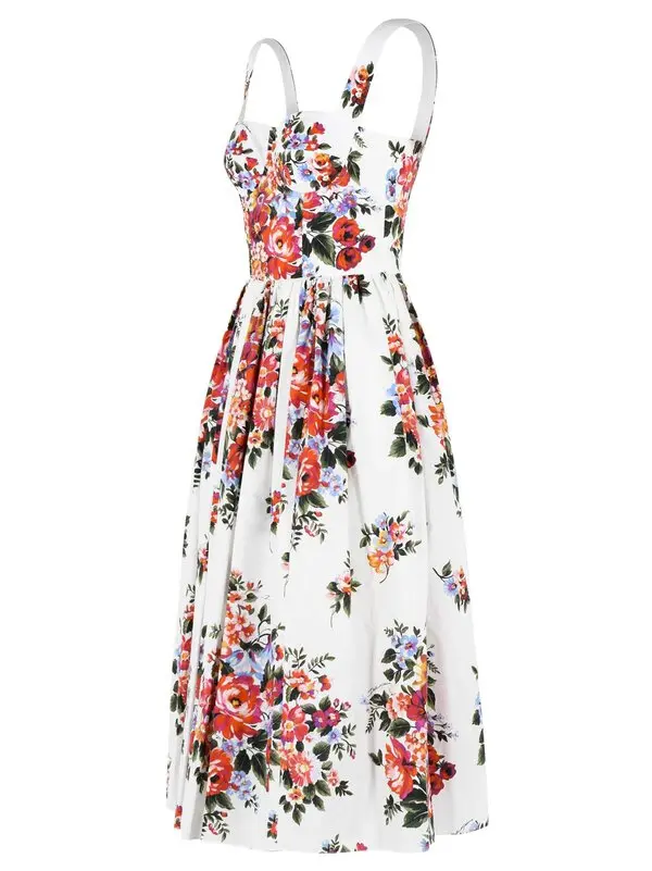 Dolce & Gabbana Fiori Cotton Dress - White