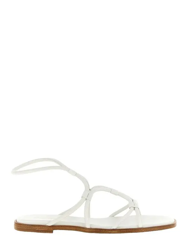 GIANVITO ROSSI Leather Ankle Strap Flats - White