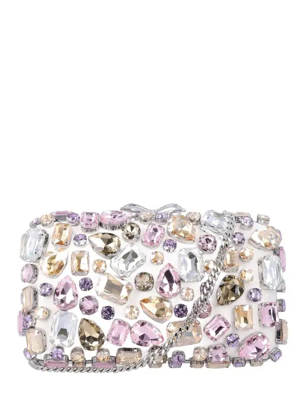 SELF-PORTRAIT Crystal Embellished Clutch - White Multi Coloured