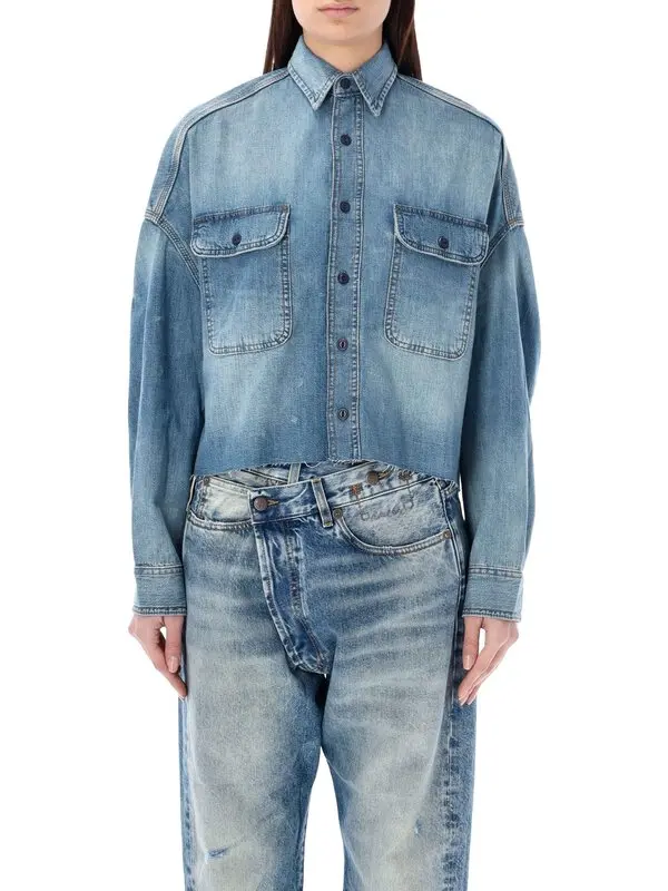 R13 Cropped Denim Shirt - Brindley Blue