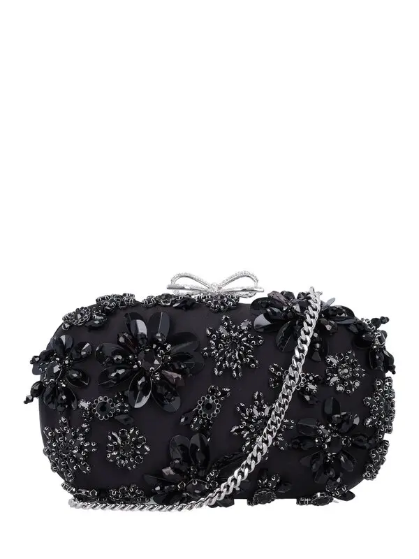 SELF-PORTRAIT Floral Crystal Clutch - Black