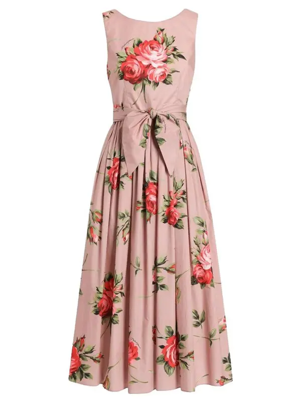 Dolce & Gabbana Roses Bouquet Print Long Dress - Pink