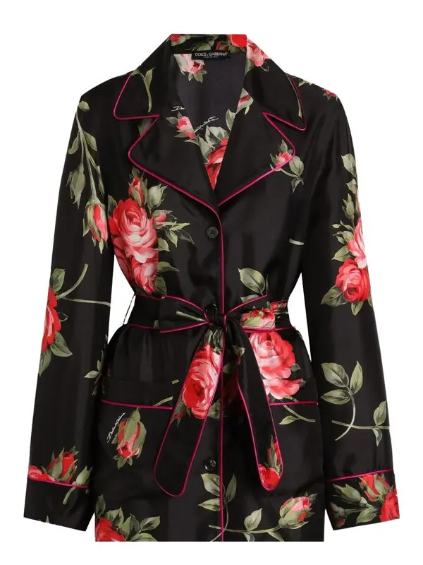 Dolce & Gabbana Roses Bouquet Print Silk Shirt - Black