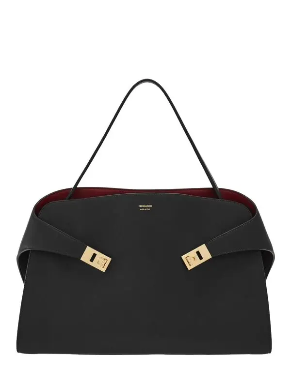 FERRAGAMO Medium Leather Hug Tote Bag - Black
