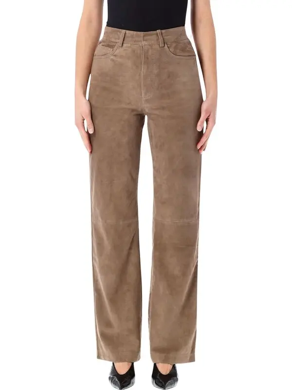 Remain Birger Christensen Straight Suede Trousers - Morel Beige