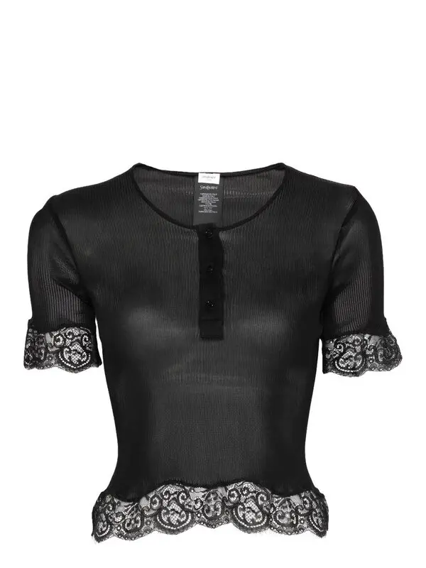 Saint Laurent Lace Trimmed T-shirt - Black