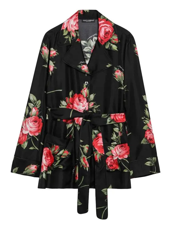 Dolce & Gabbana Floral Print Silk Twill Shirt - Black