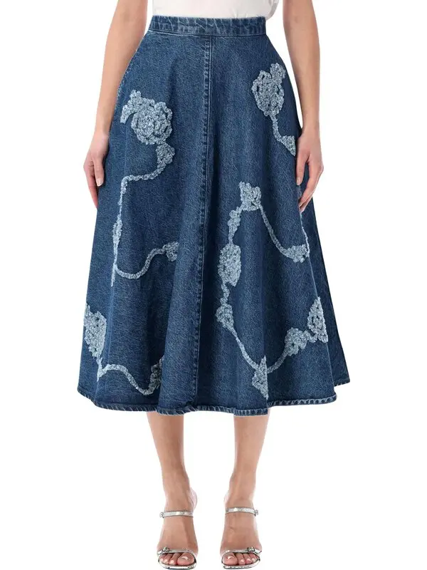 Remain Birger Christensen Denim Midi Skirt - Mid Blue