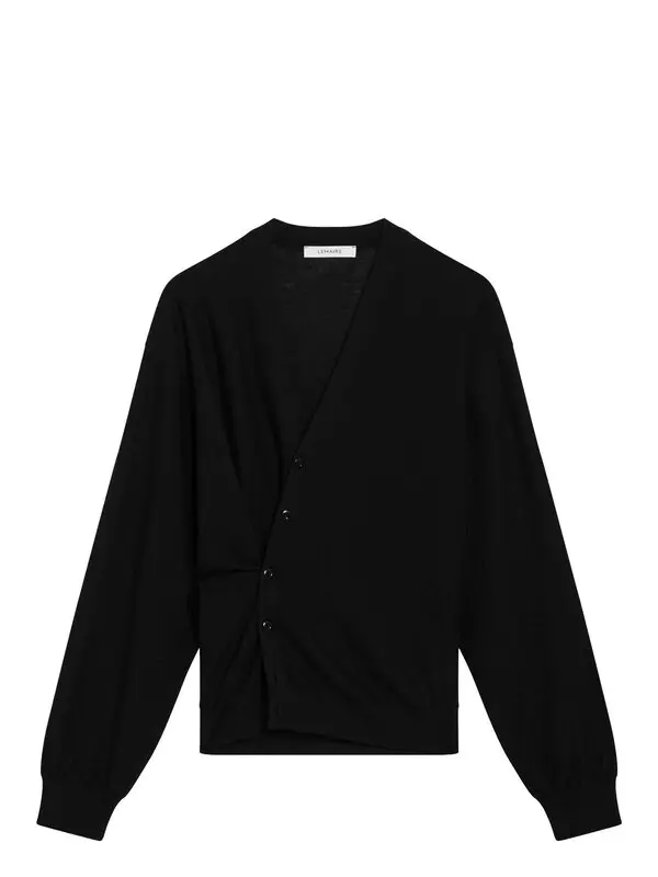 LEMAIRE Asymmetric Wool Blend Cardigan - Black