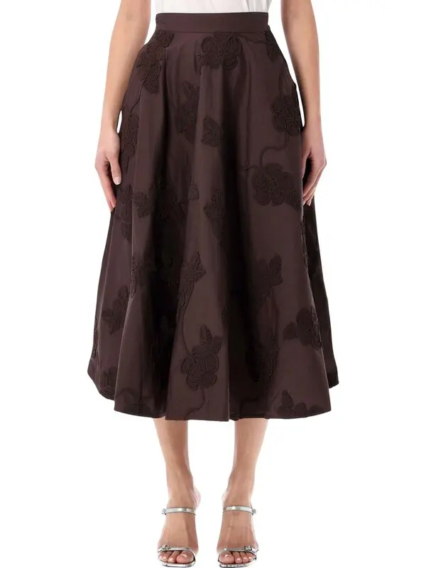 Remain Birger Christensen Floral Embroidered Maxi Skirt - Mole Brown