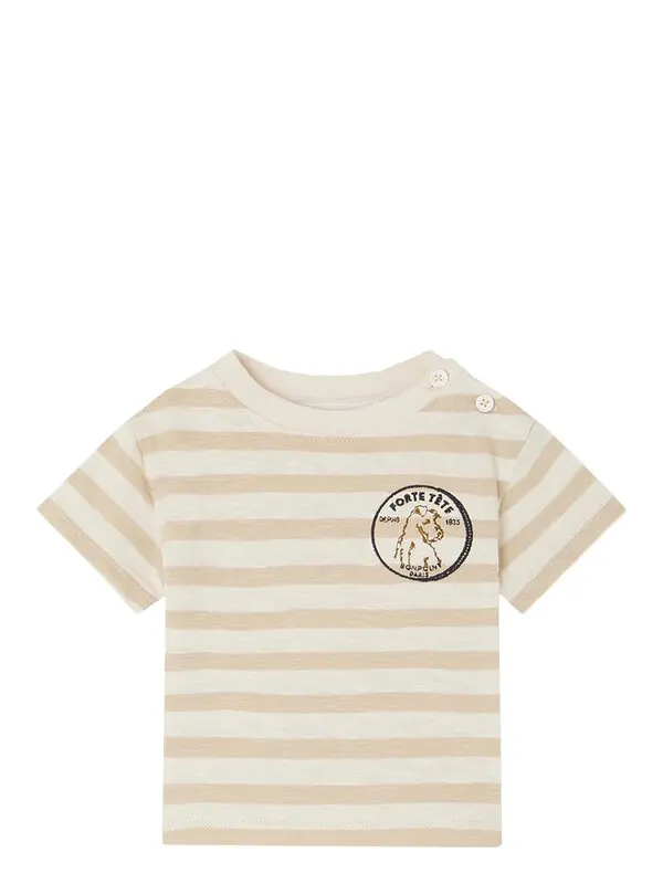 Bonpoint Striped Organic Cotton T-shirt - Beige