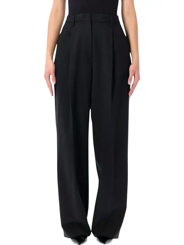 THE LATEST Wool Wide-leg Trousers - Black