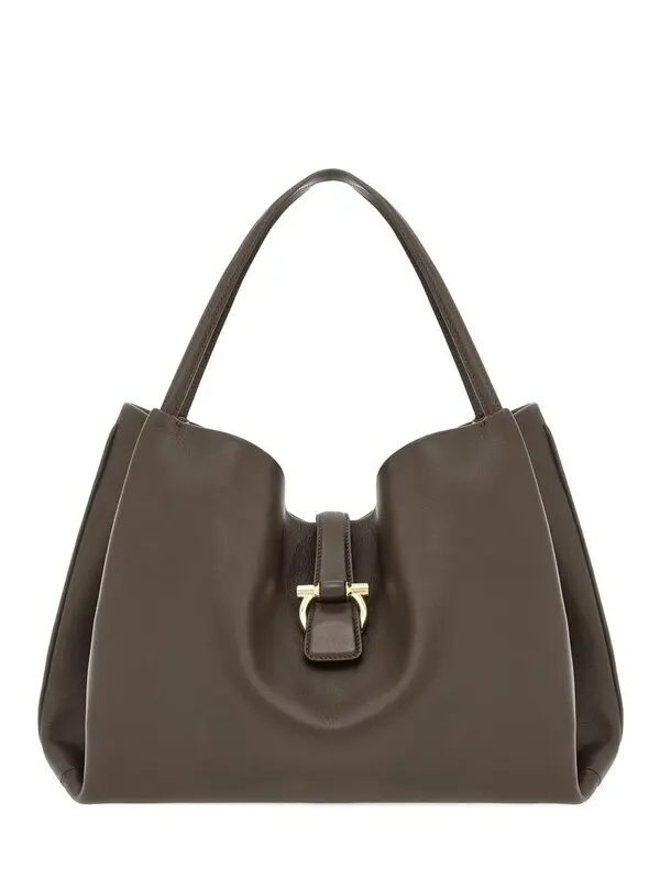 FERRAGAMO Medium Leather Shoulder Bag - Grey