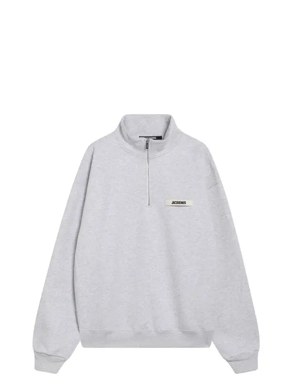 Jacquemus Light Zip Neck Sweatshirt With Grosgrain Logo - Grey